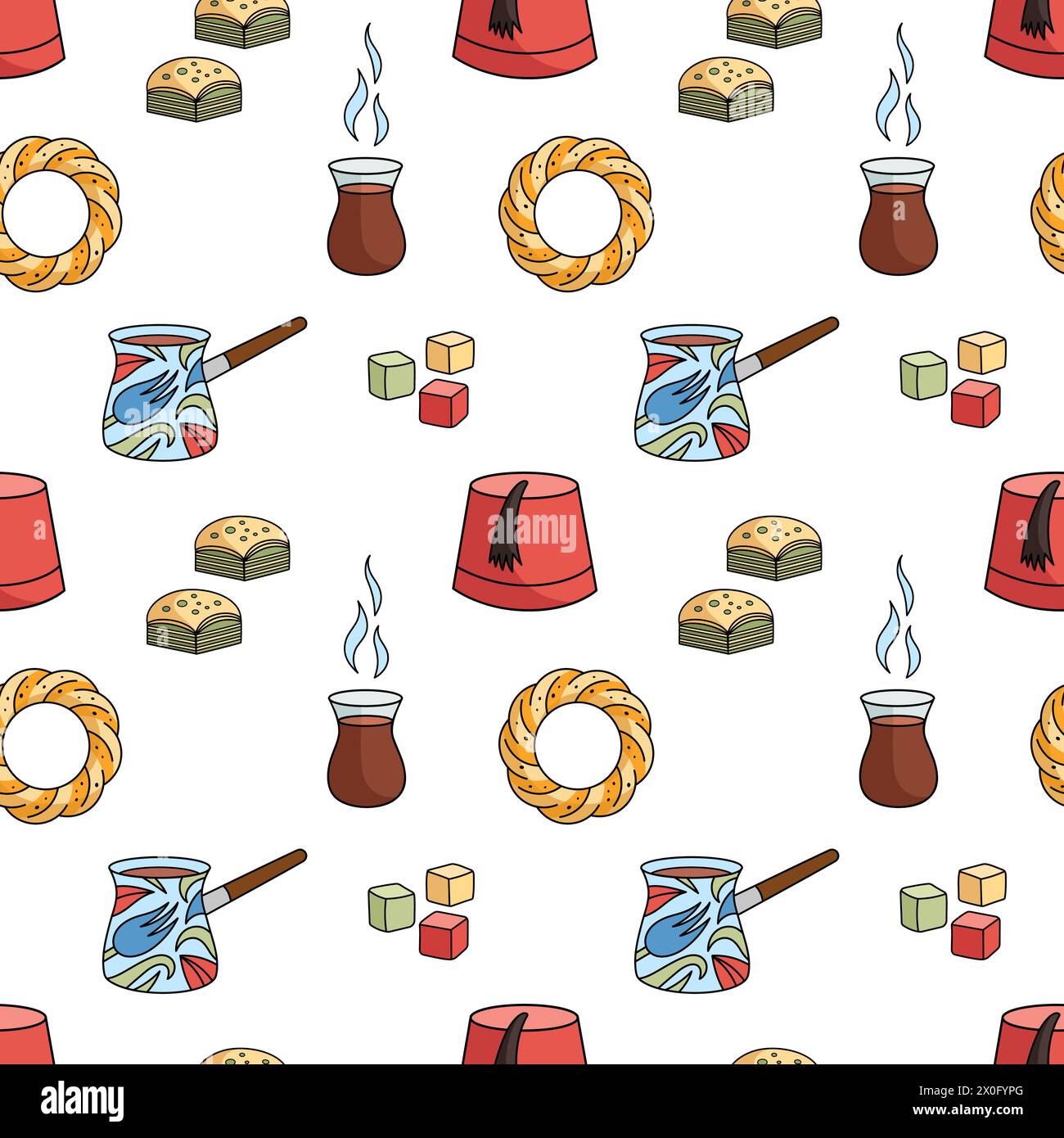 Seamless pattern with Turkish Turkish traditional tea party, coffee ...