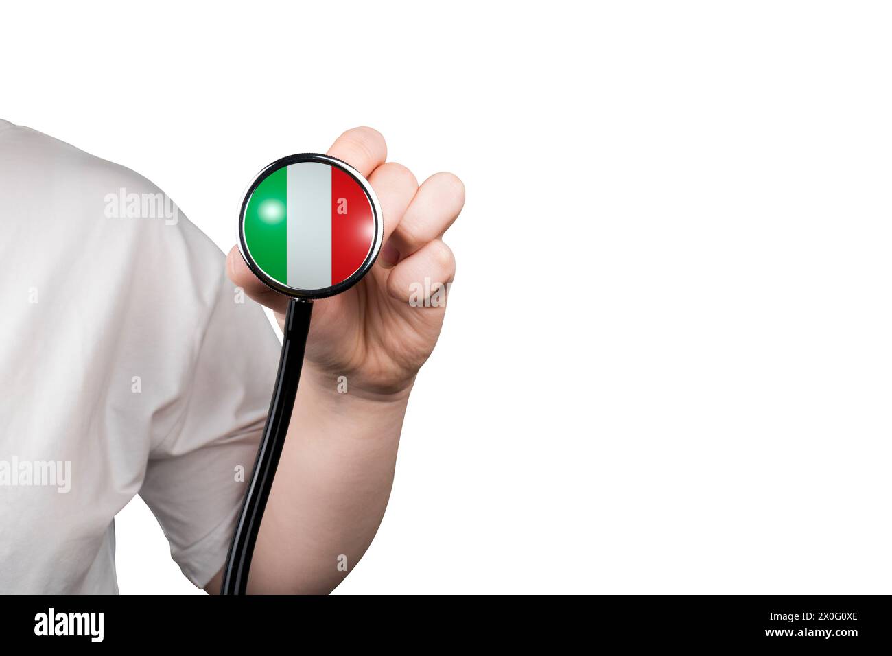 Head of a medical stethoscope in the shape of the Italian flag in a ...