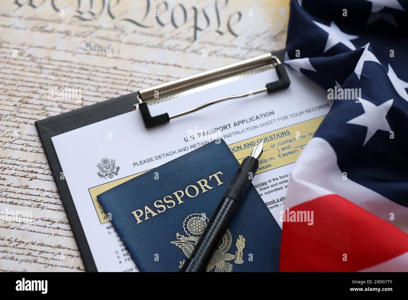 Department of State form DS11 Application for a U.S. Passport lies on ...