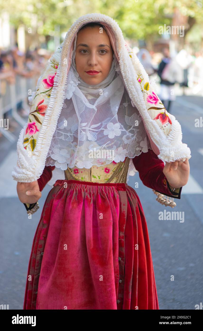 NUORO, ITALY - 2017 JULY 16 - traditional Sardinian dress worn by ...