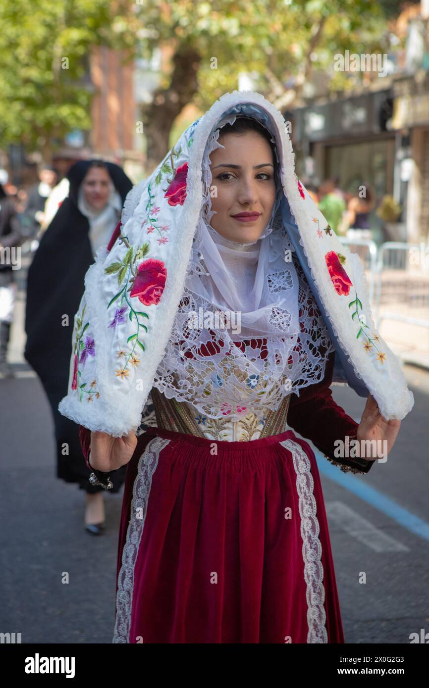 NUORO, ITALY - 2017 JULY 16 - traditional Sardinian dress worn by ...