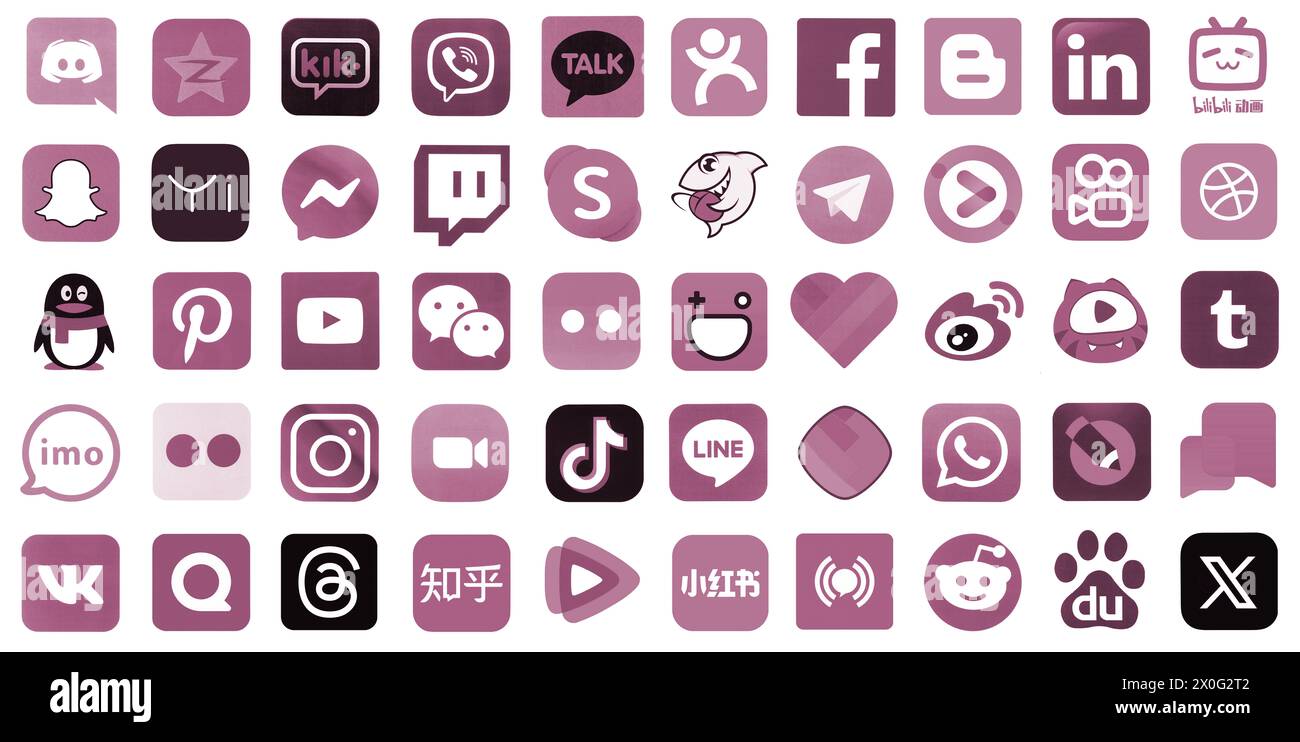 KYIV, UKRAINE - APRIL 1, 2024 Many icons of popular social media ...