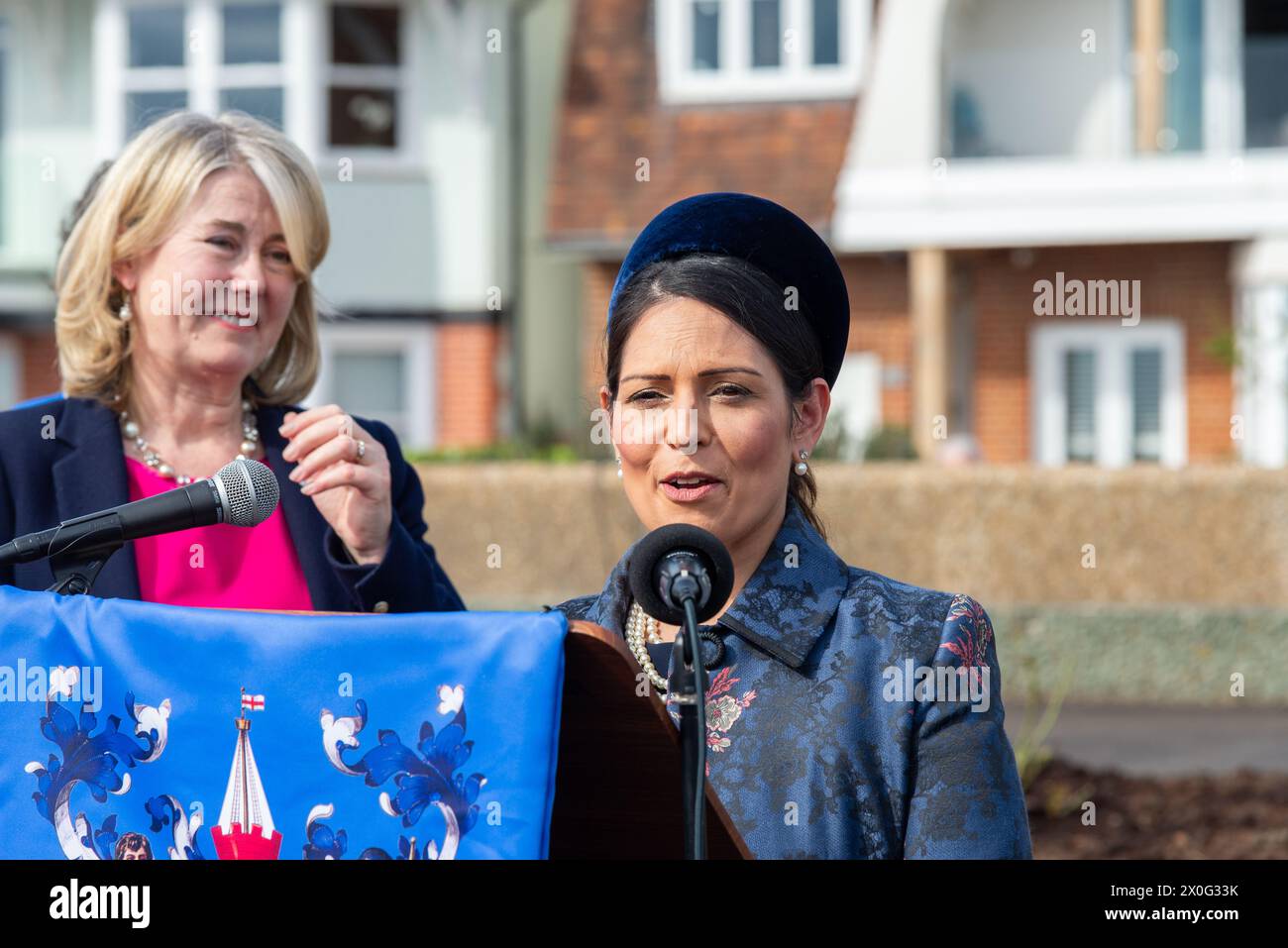 Priti Patel MP speaking at an event to unveil a statue honouring ...