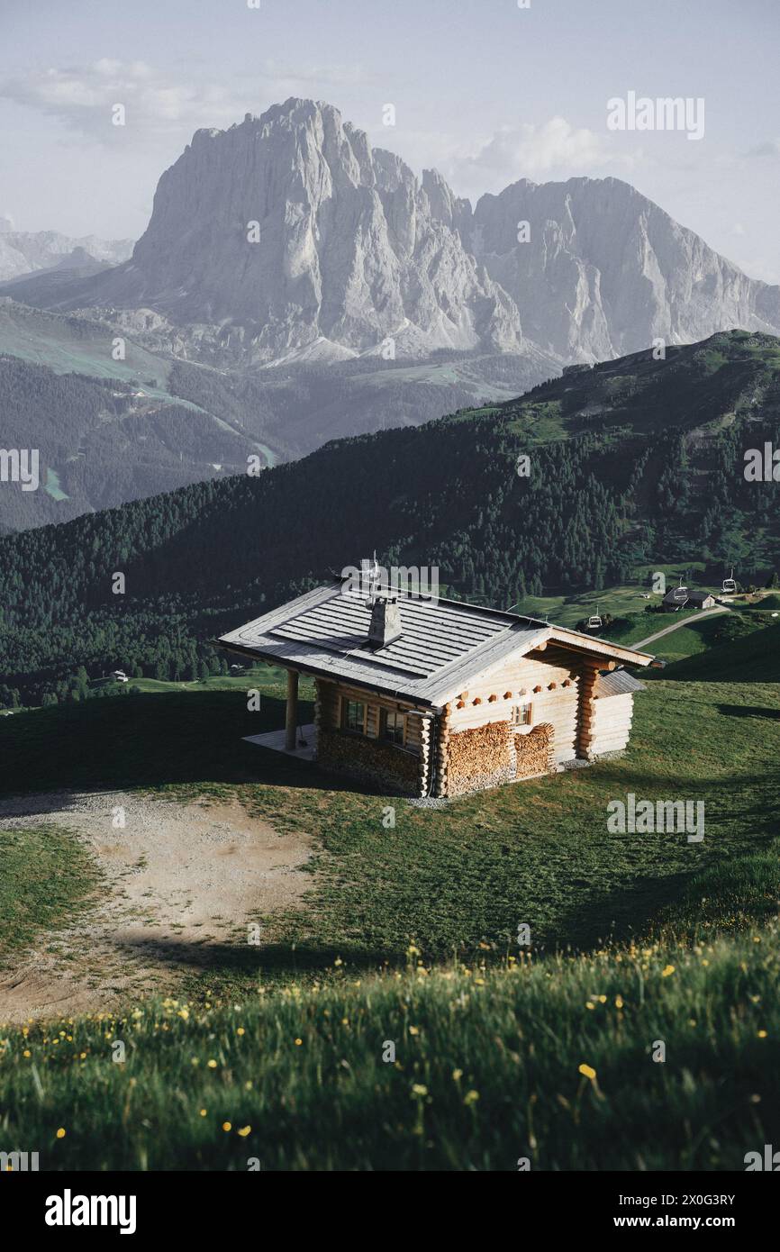 Wood cabin in Dolomites Italy Stock Photo - Alamy