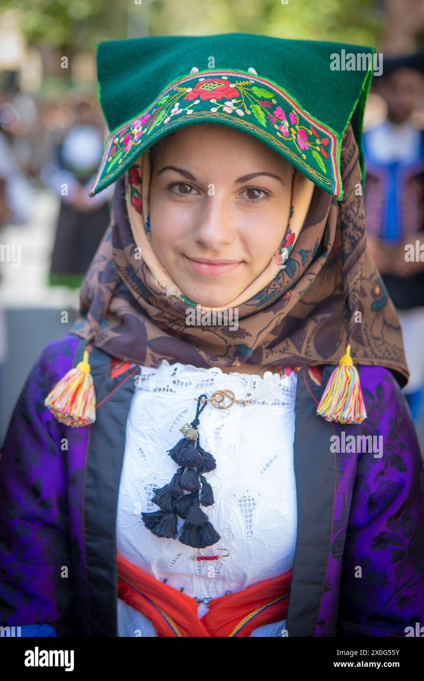 NUORO, ITALY - 2017 JULY 16 - traditional Sardinian dress worn by ...