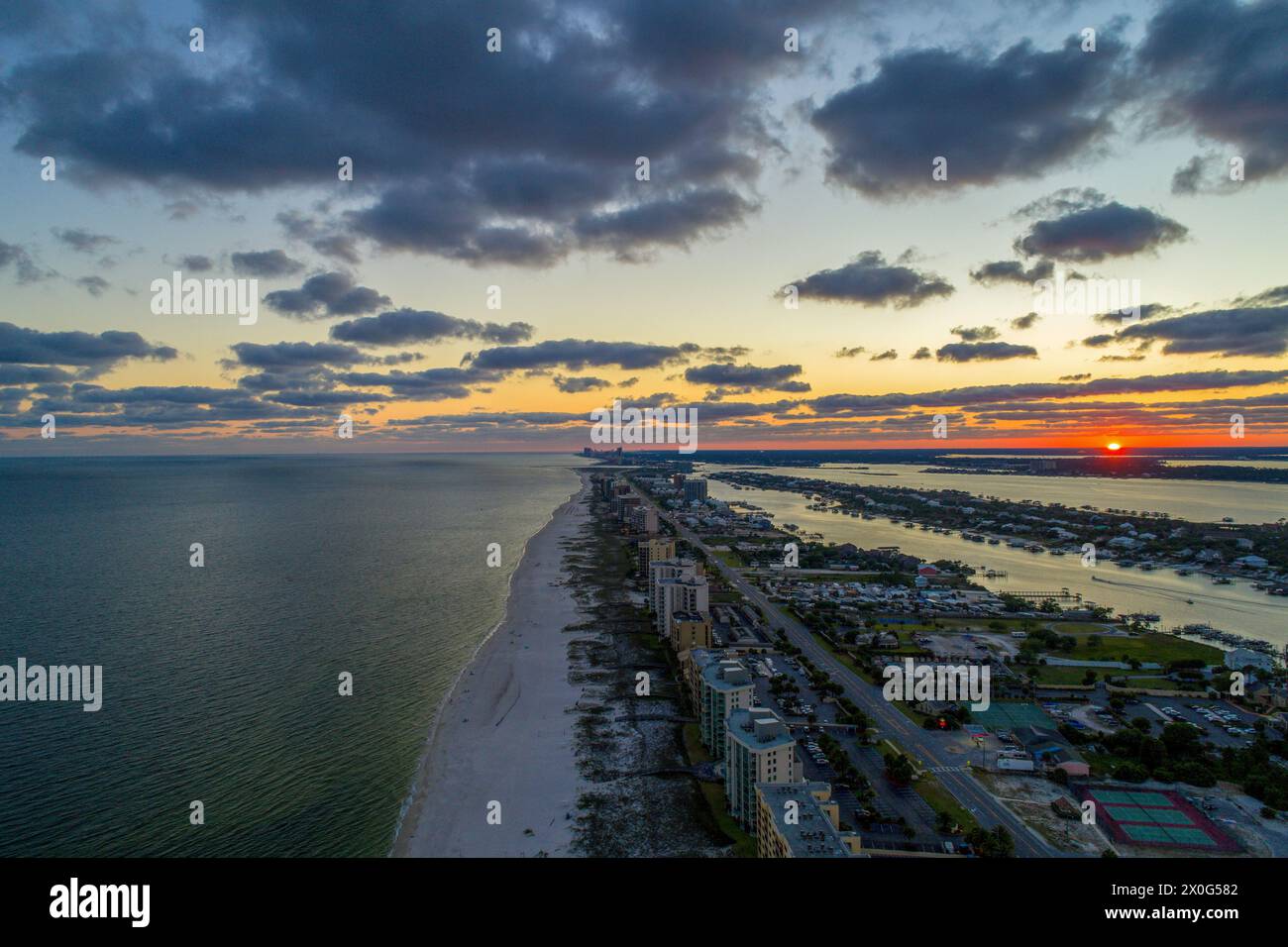 Aerial view of Perdido Key, Florida at sunset Stock Photo - Alamy