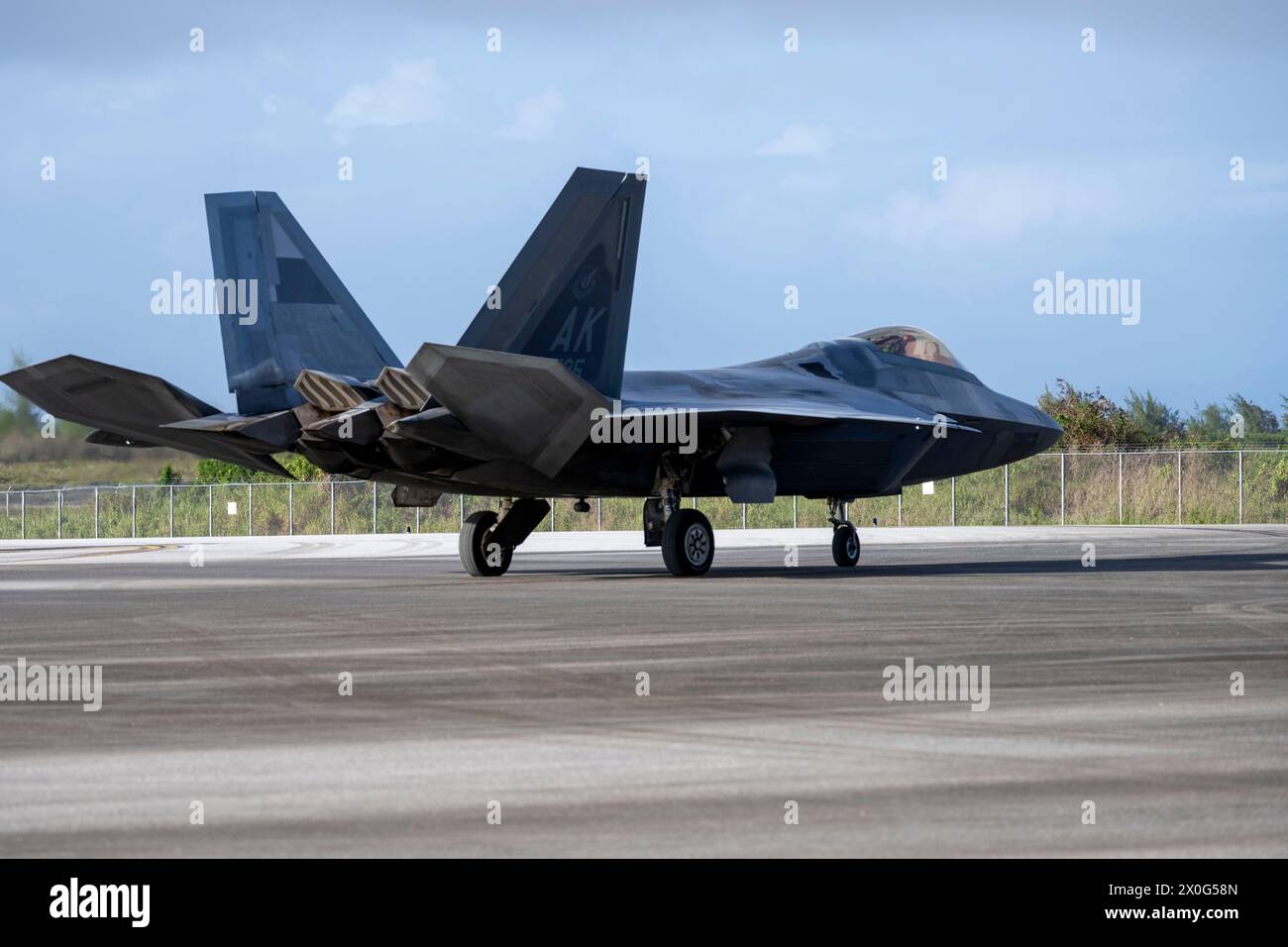 A U.S. Air Force F-22 Raptor assigned to the 90th Expeditionary Fighter ...