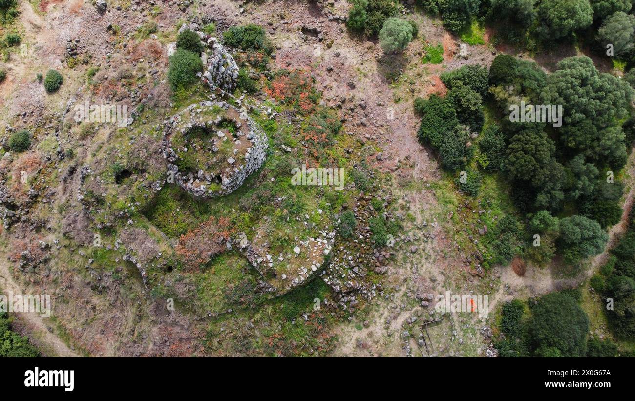 aerial view of the nuraghe di bau mendula, Villaurbana, south sardinia ...