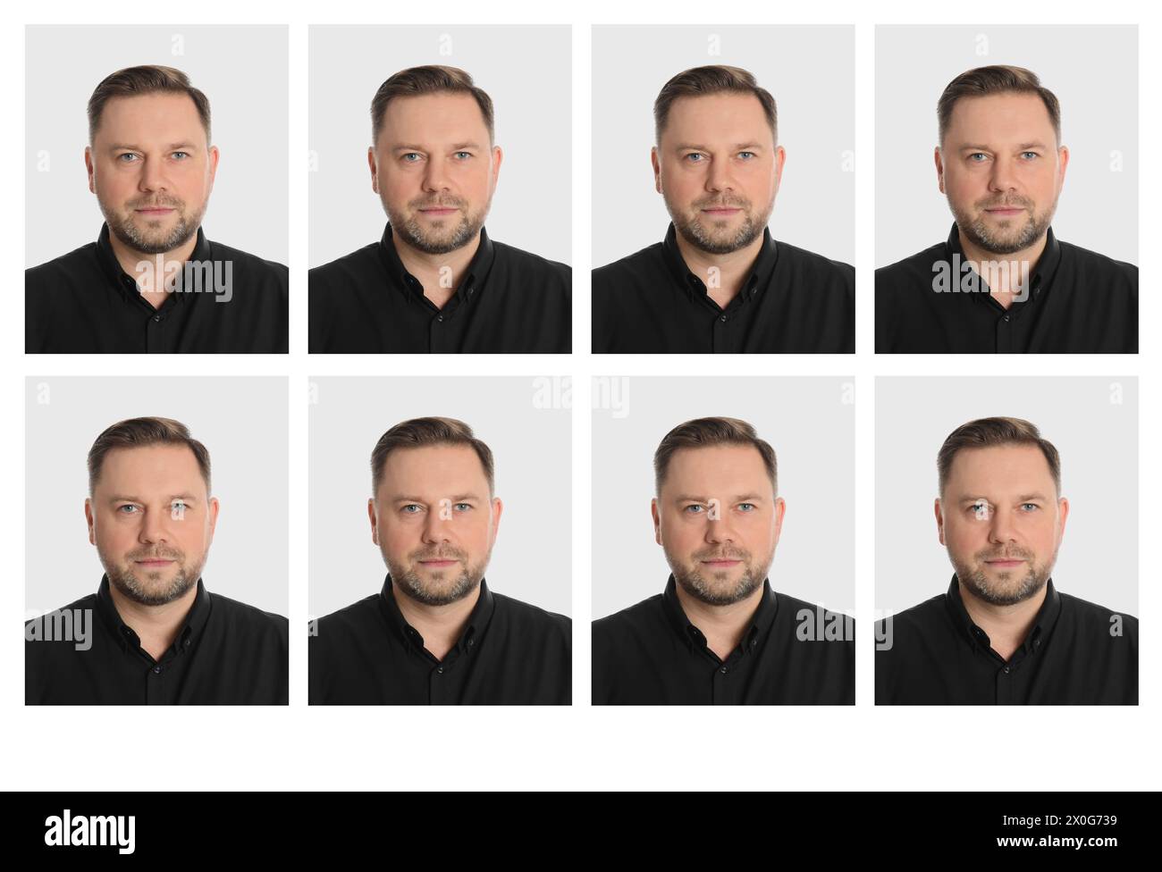 Passport photo, collage. Man on white background, set of photos Stock ...