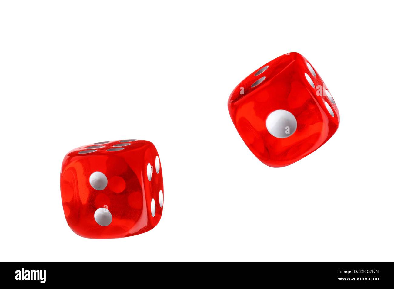 Two red dice in air on white background Stock Photo - Alamy
