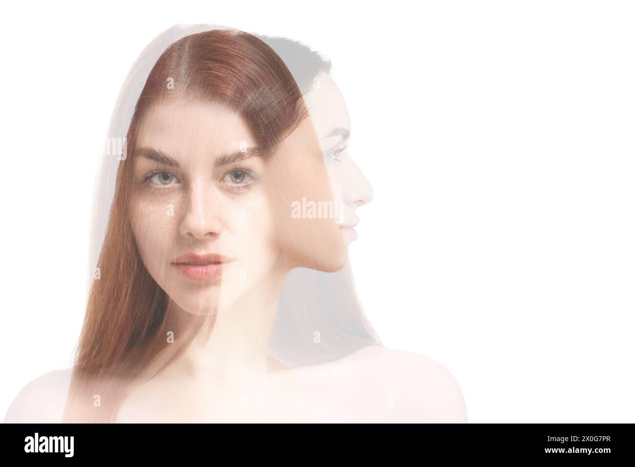 Double exposure of beautiful women on white background Stock Photo - Alamy