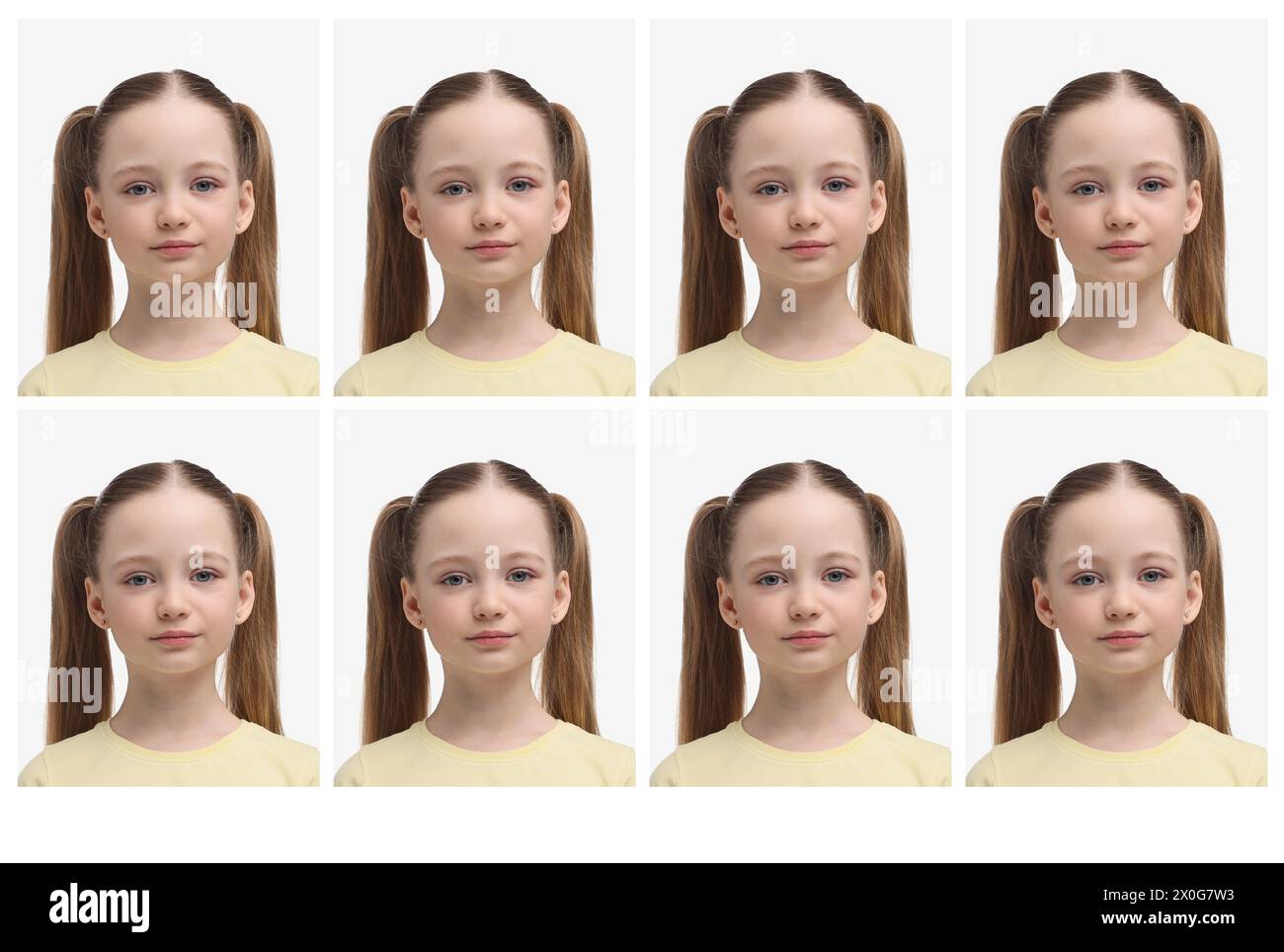 Passport photo, collage. Girl on white background, set of photos Stock ...