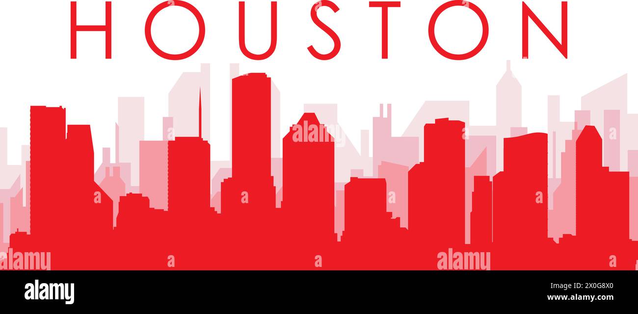 Red panoramic city skyline poster of HOUSTON, UNITED STATES Stock ...