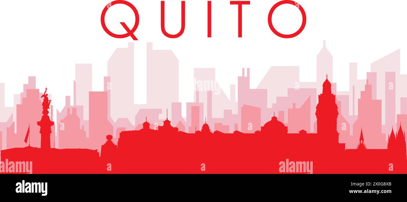 Red panoramic city skyline poster of QUITO, ECUADOR Stock Vector Image ...