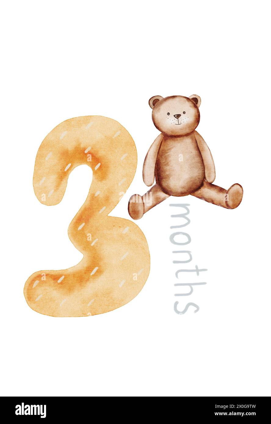 Children's Monthly Milestone Card. Baby card watercolor illustration ...