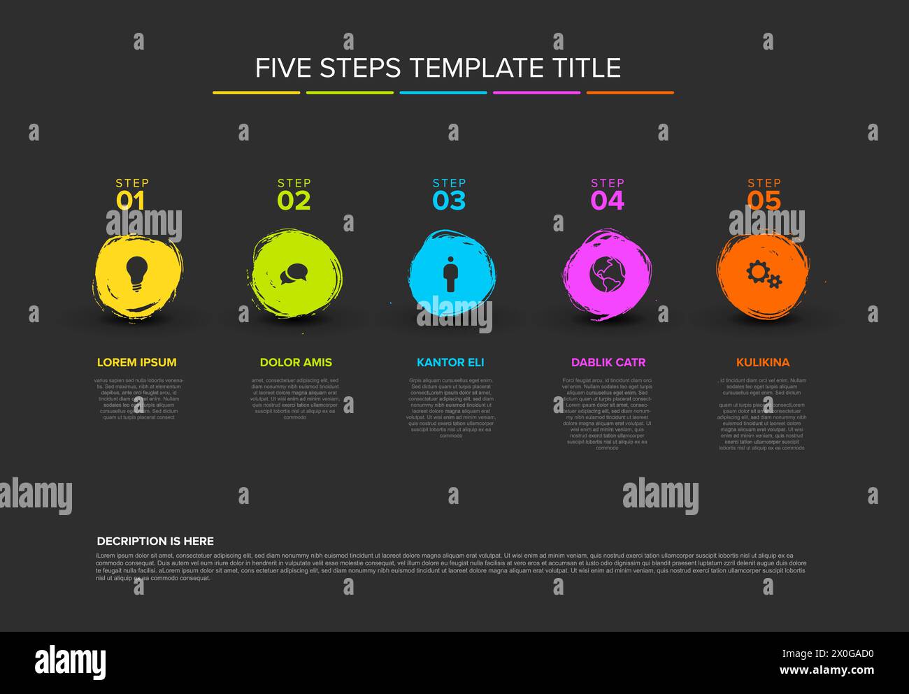 Vector multipurpose simple dark progress timeline steps template with ...