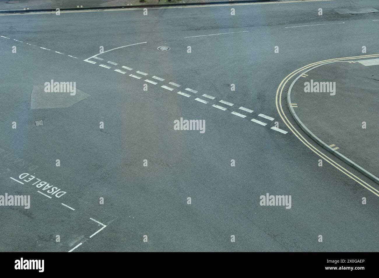 Road markings and pavement with kerb white lines and yellow lines Stock ...
