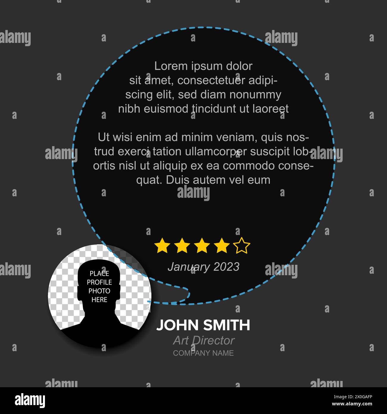 Simple dark minimalistic client user customer testimonial review card ...