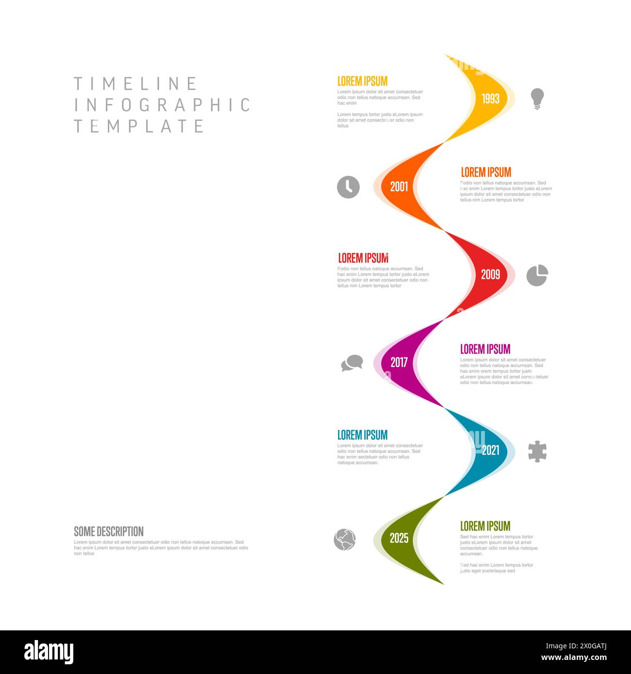 Color vertical timeline with wavy curves template on white background ...