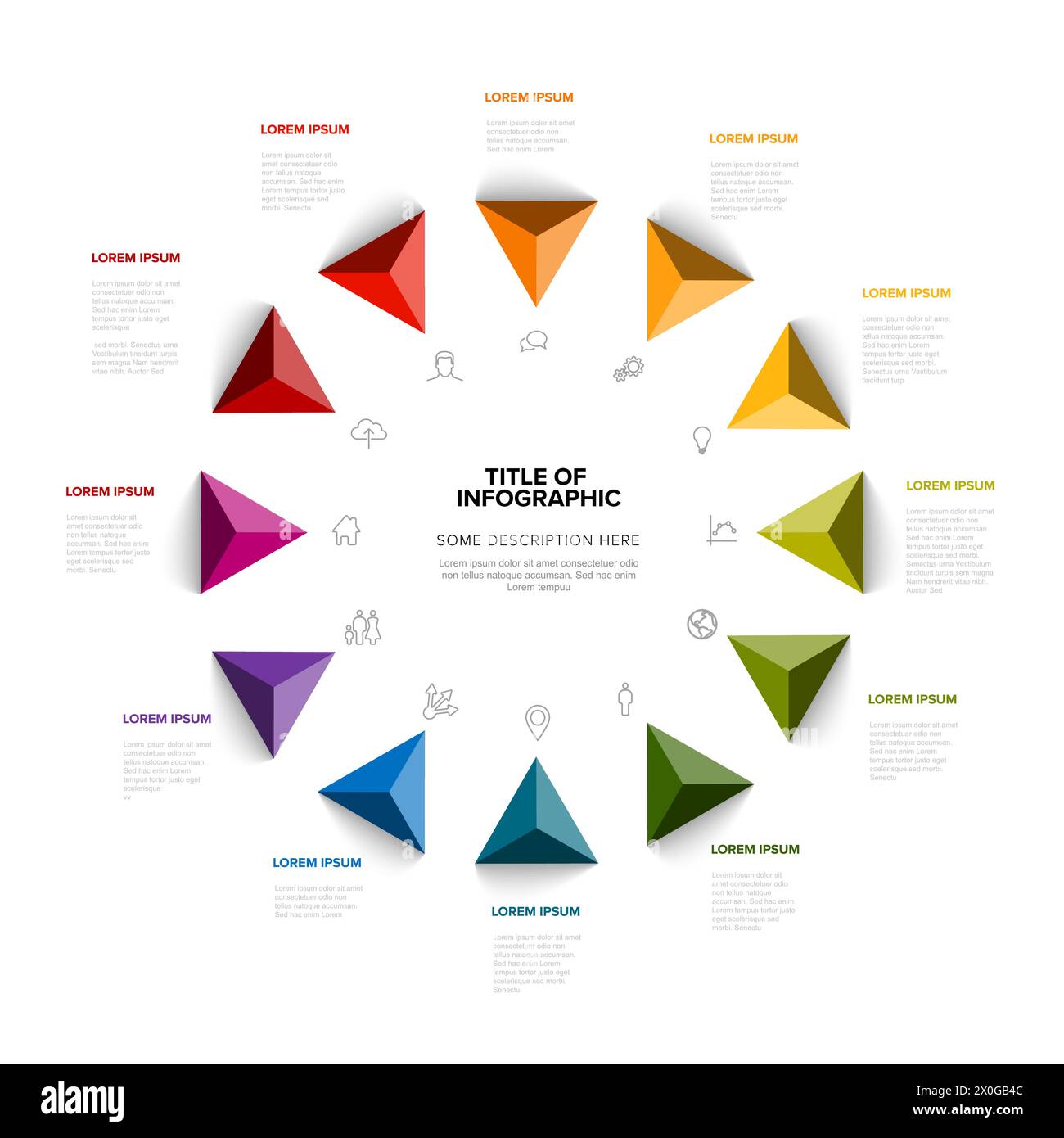 Full year timeline template with all rainbow colored months as arrows ...