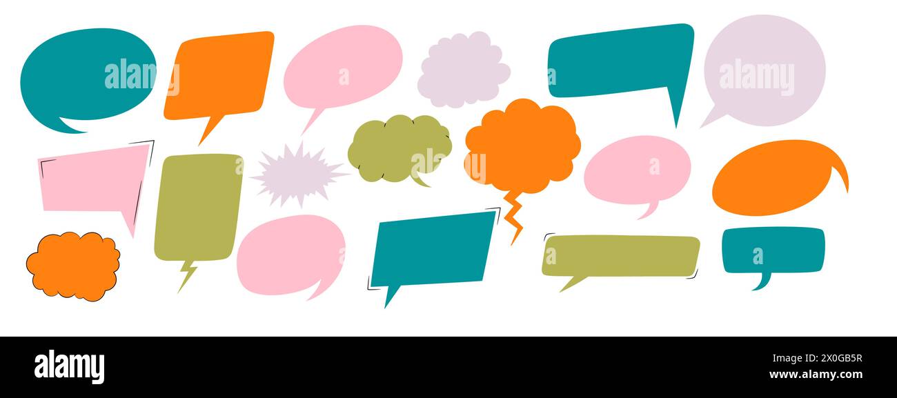 Set of empty speech bubbles in different shapes and thinking sign ...