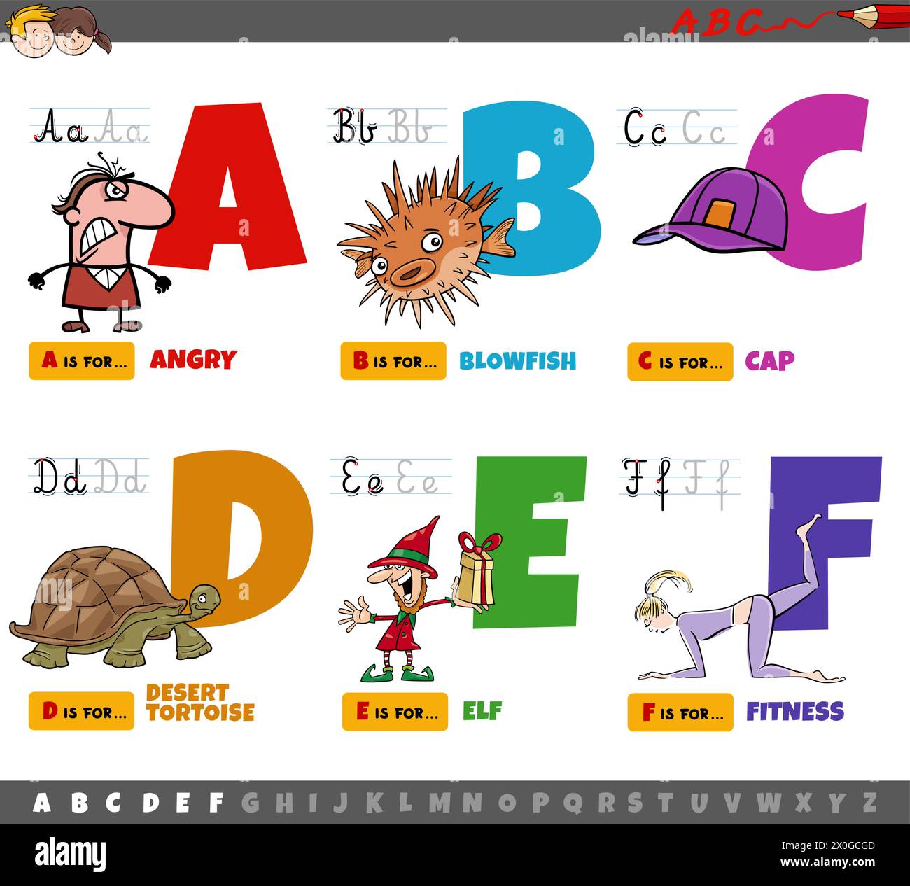 Cartoon illustration of capital letters from alphabet educational set ...