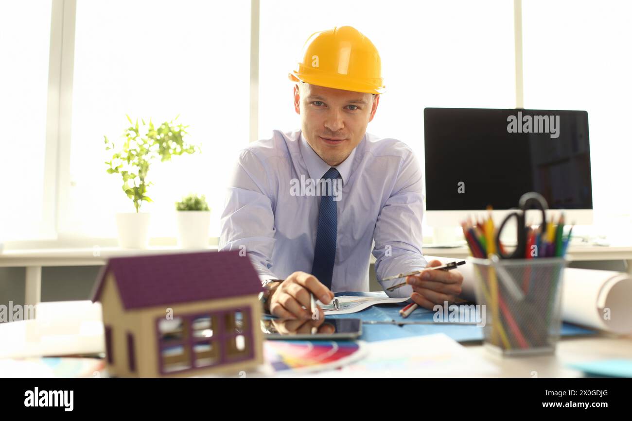 Confident Architect Designer Create Building Plan Stock Photo - Alamy