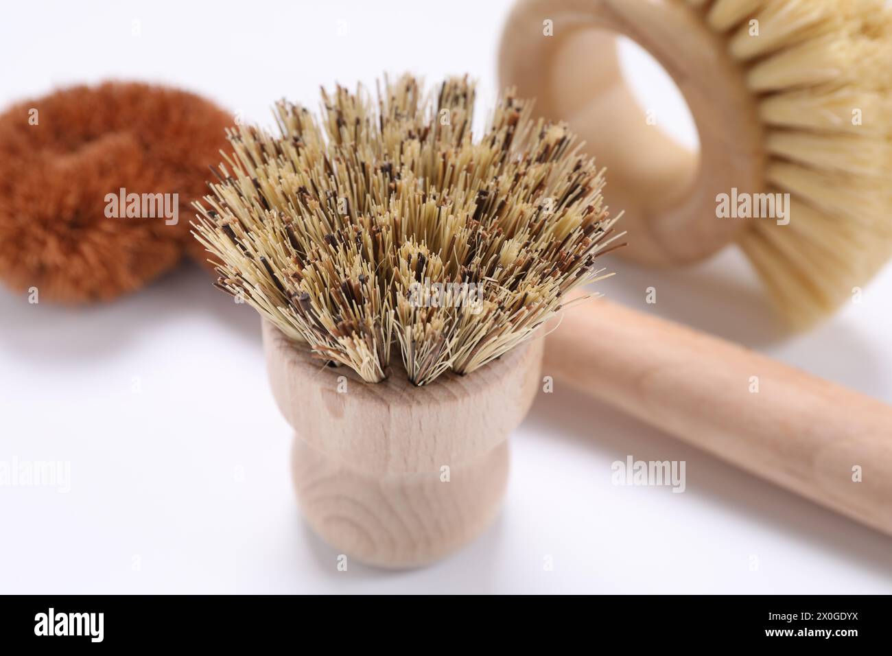 Cleaning brushes on white background, closeup view Stock Photo - Alamy