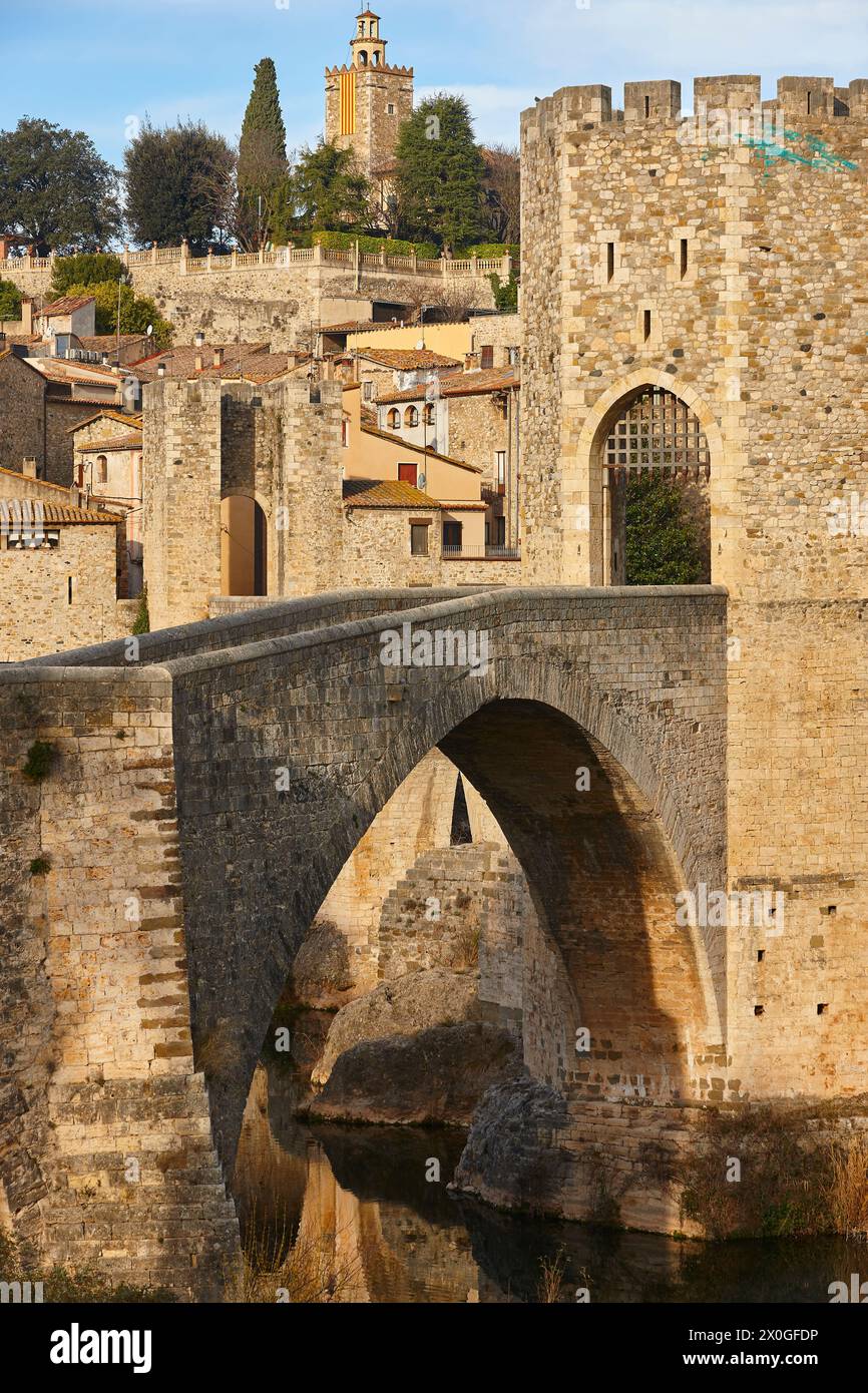 Medieval village of Besalu. Stone bridge. Emporda. Girona, Spain Stock ...