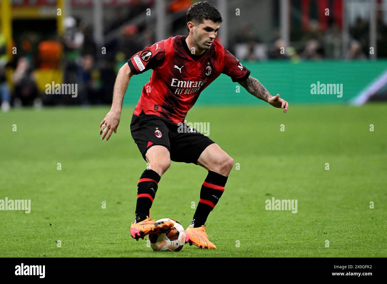 Christian Pulisic of AC Milan in action during the Europa League ...