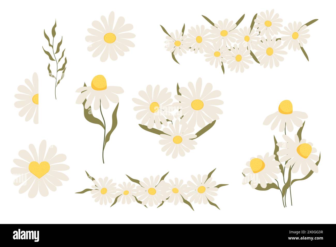 Set flower border daisy frames, floral decorations. Cute stickers ...