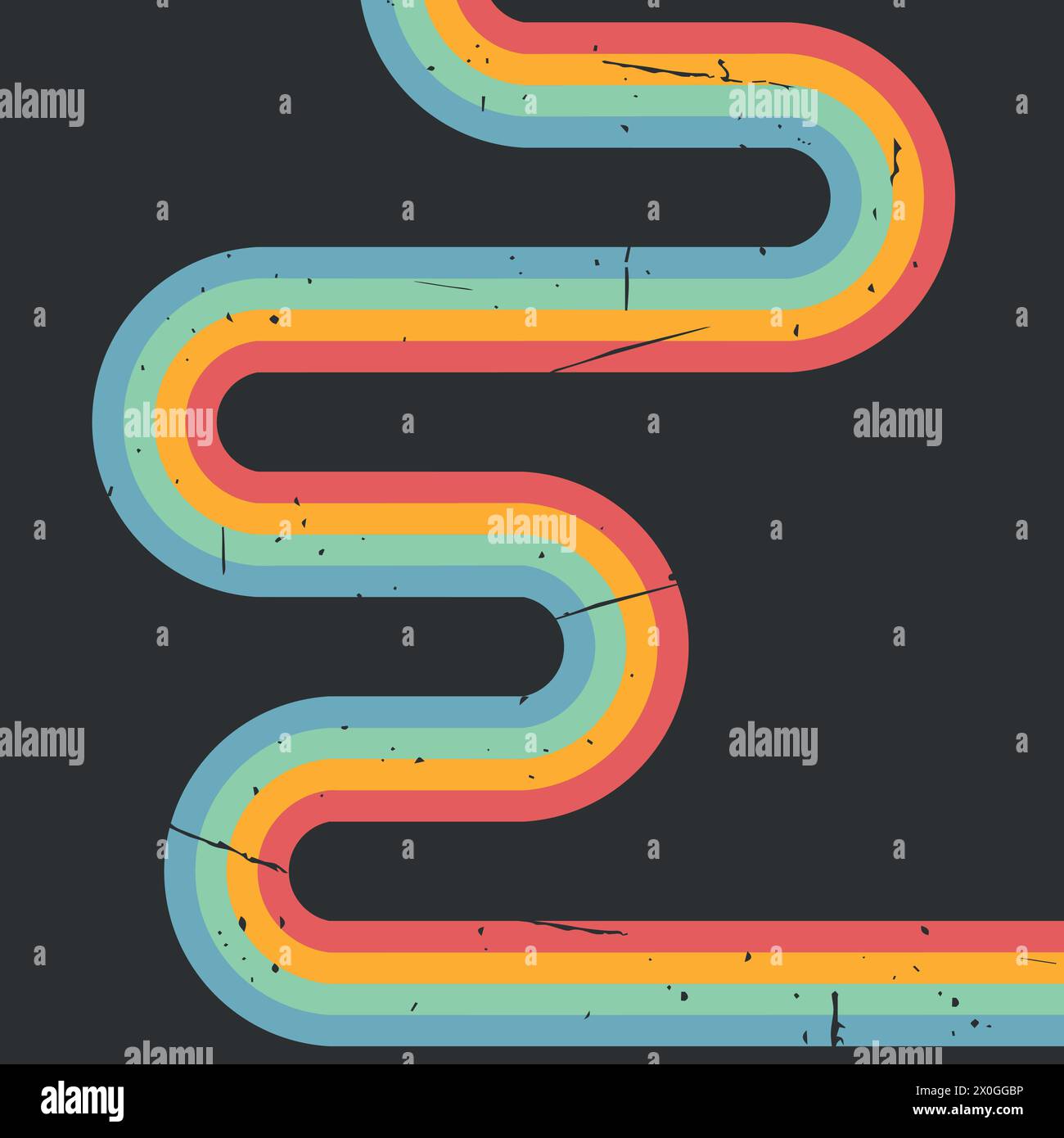 Retro vintage style stripes. Rainbow on dark background. Grunge texture ...