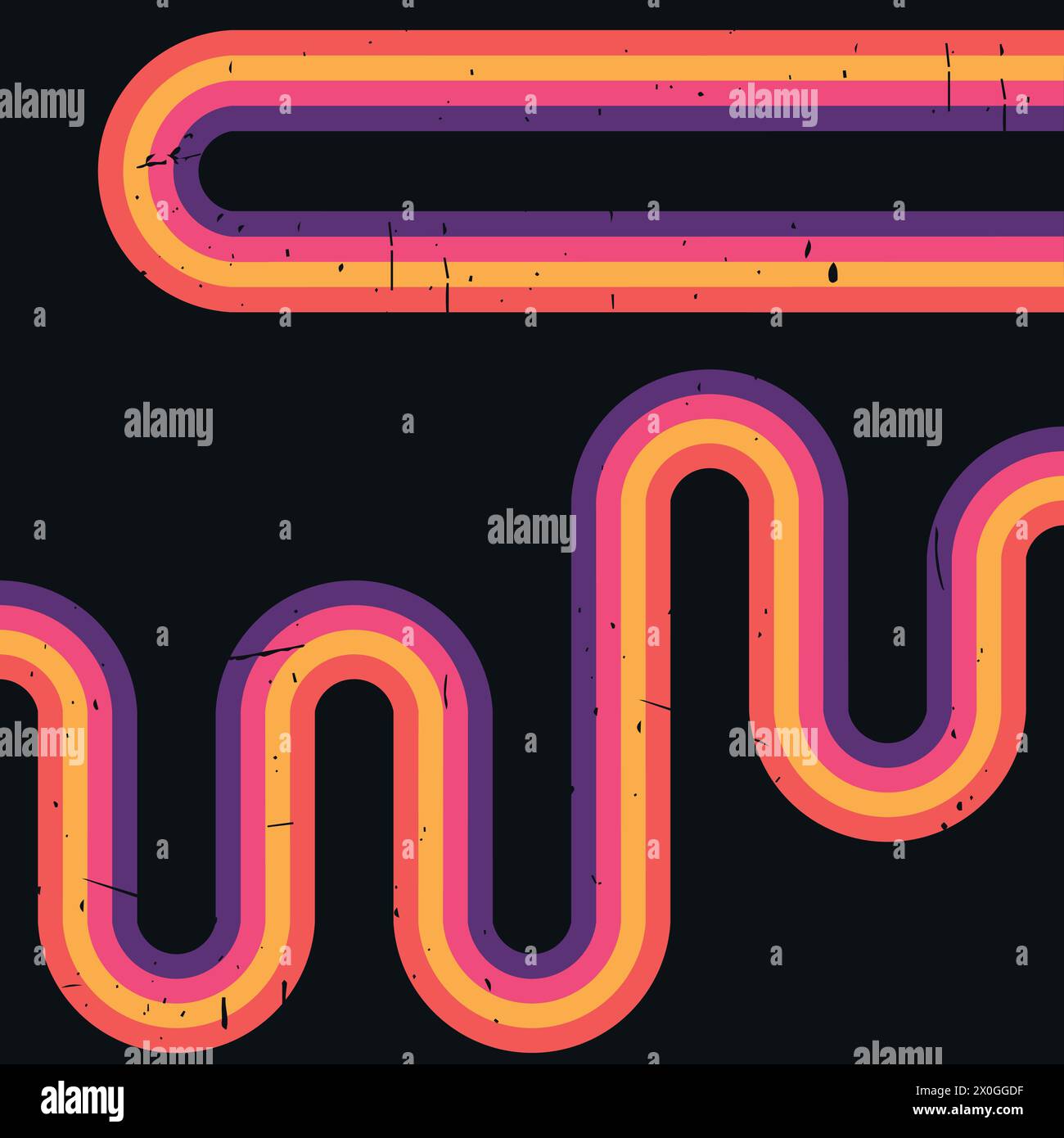 Retro vintage style stripes. Bright twisted wavy rainbow on dark ...