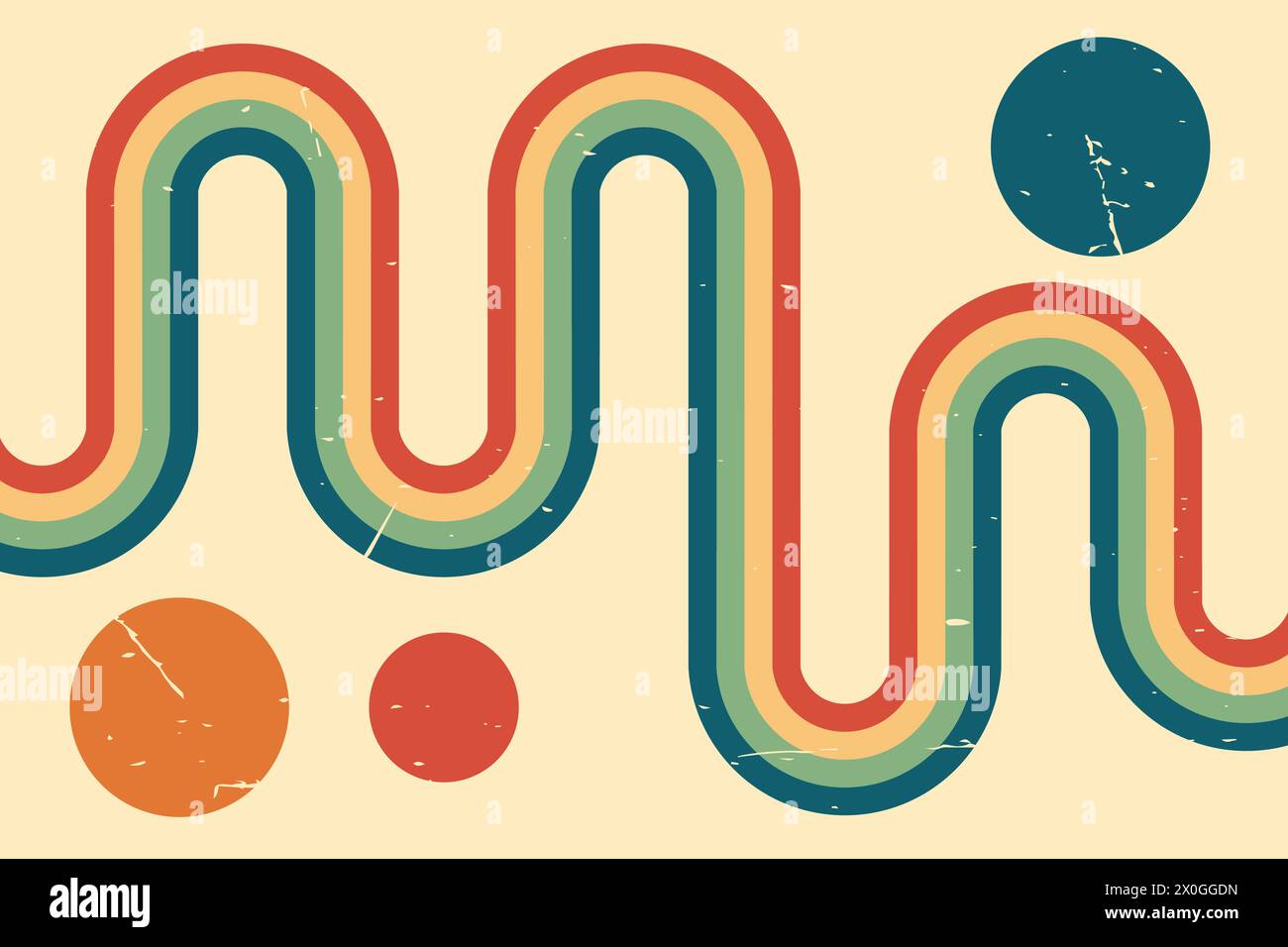 Abstract retro vintage background. Twisted wavy rainbow and circles ...