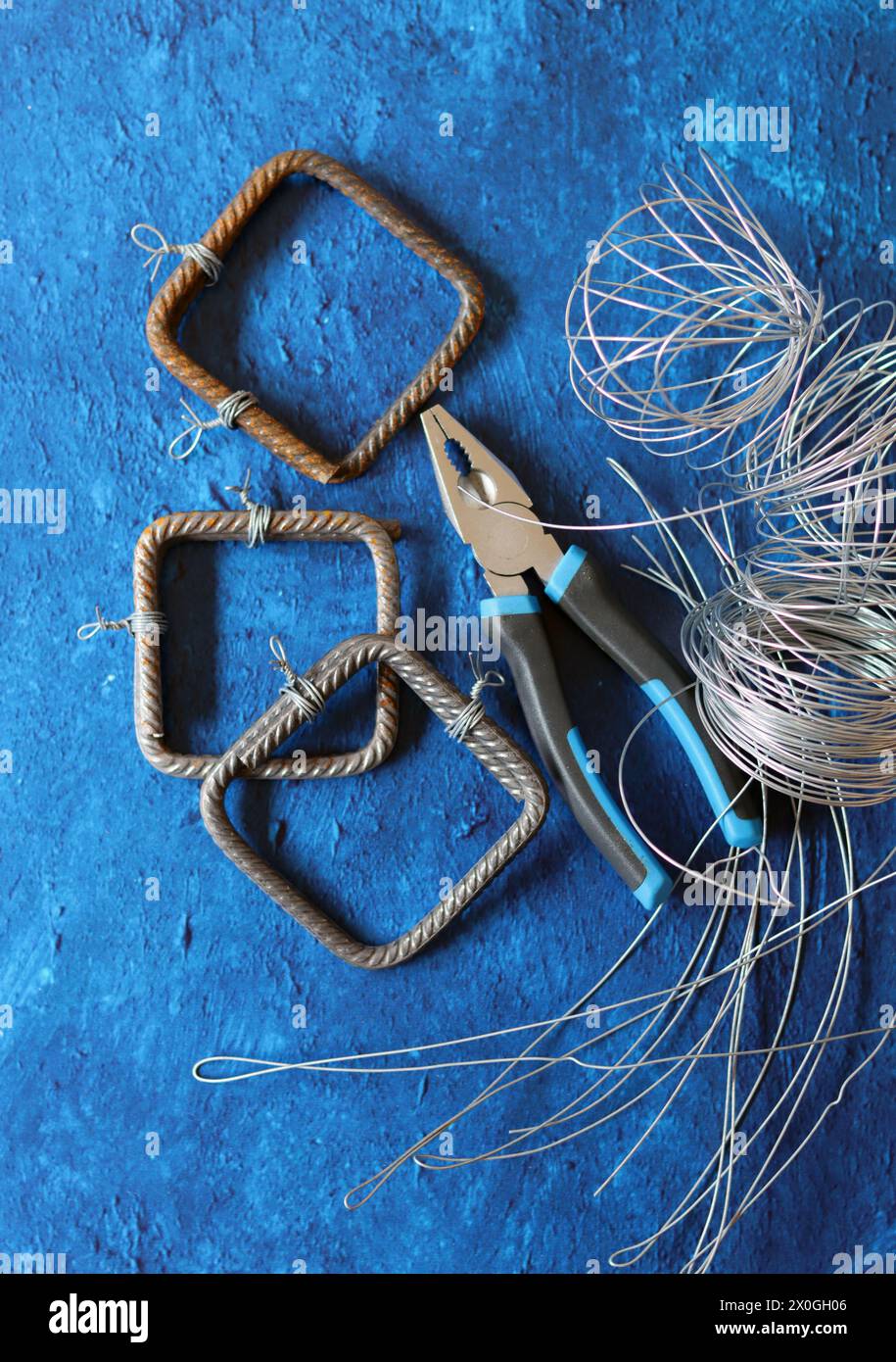 Close up photo of handyman tool on textured blue background with space ...