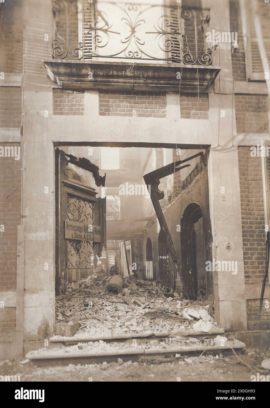 The bombed-out entrance door to the quarters of Survey Department No ...