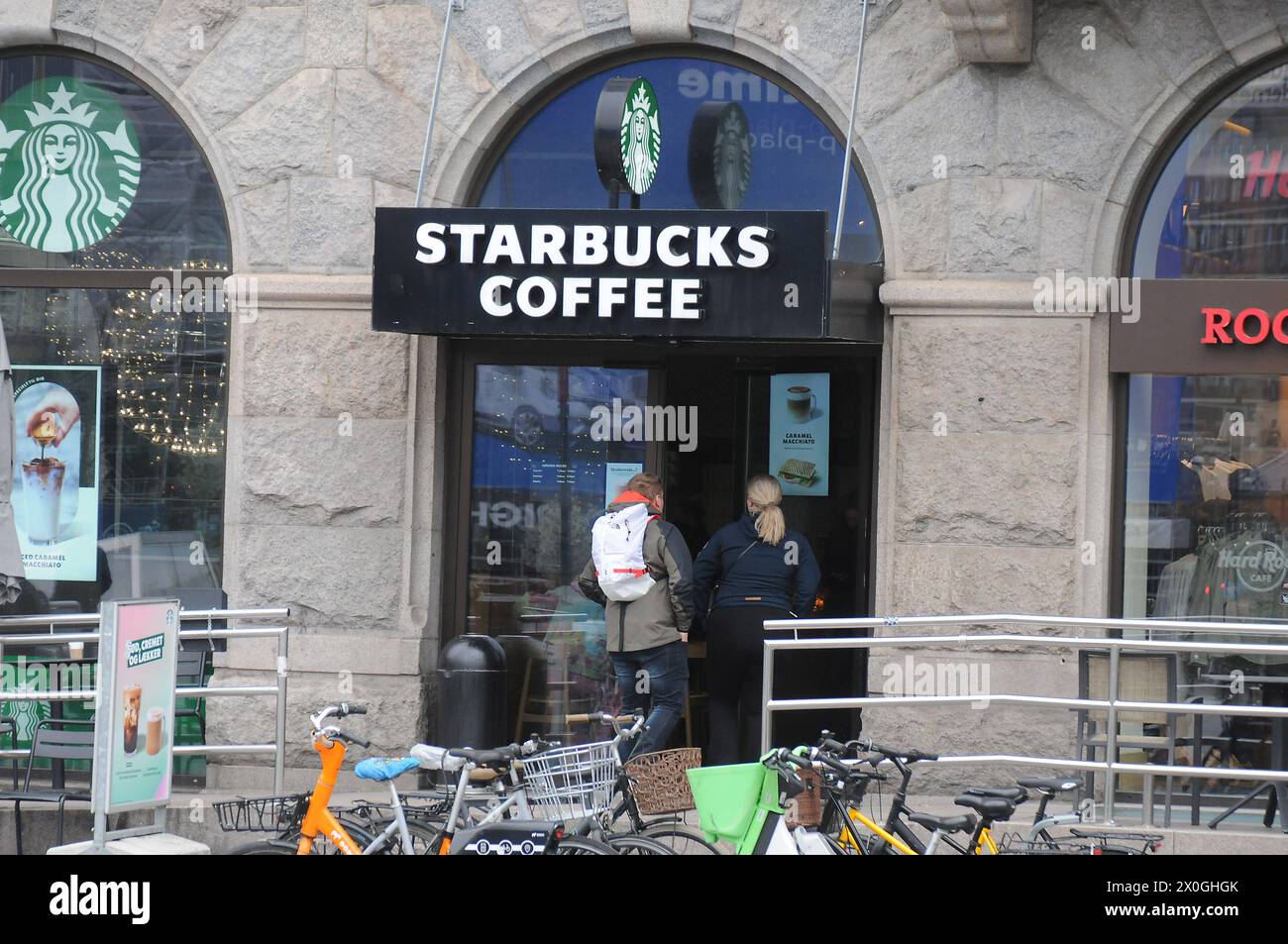 Copenhagen, Denmark /12 April 2024/.Seattle coffee chain starbucks ...