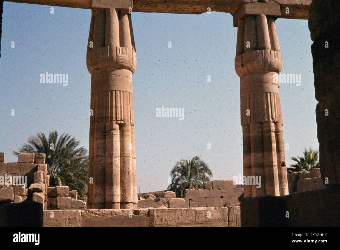 Two papyrus bundle columns of the Great Festival Hall in Karnak ...