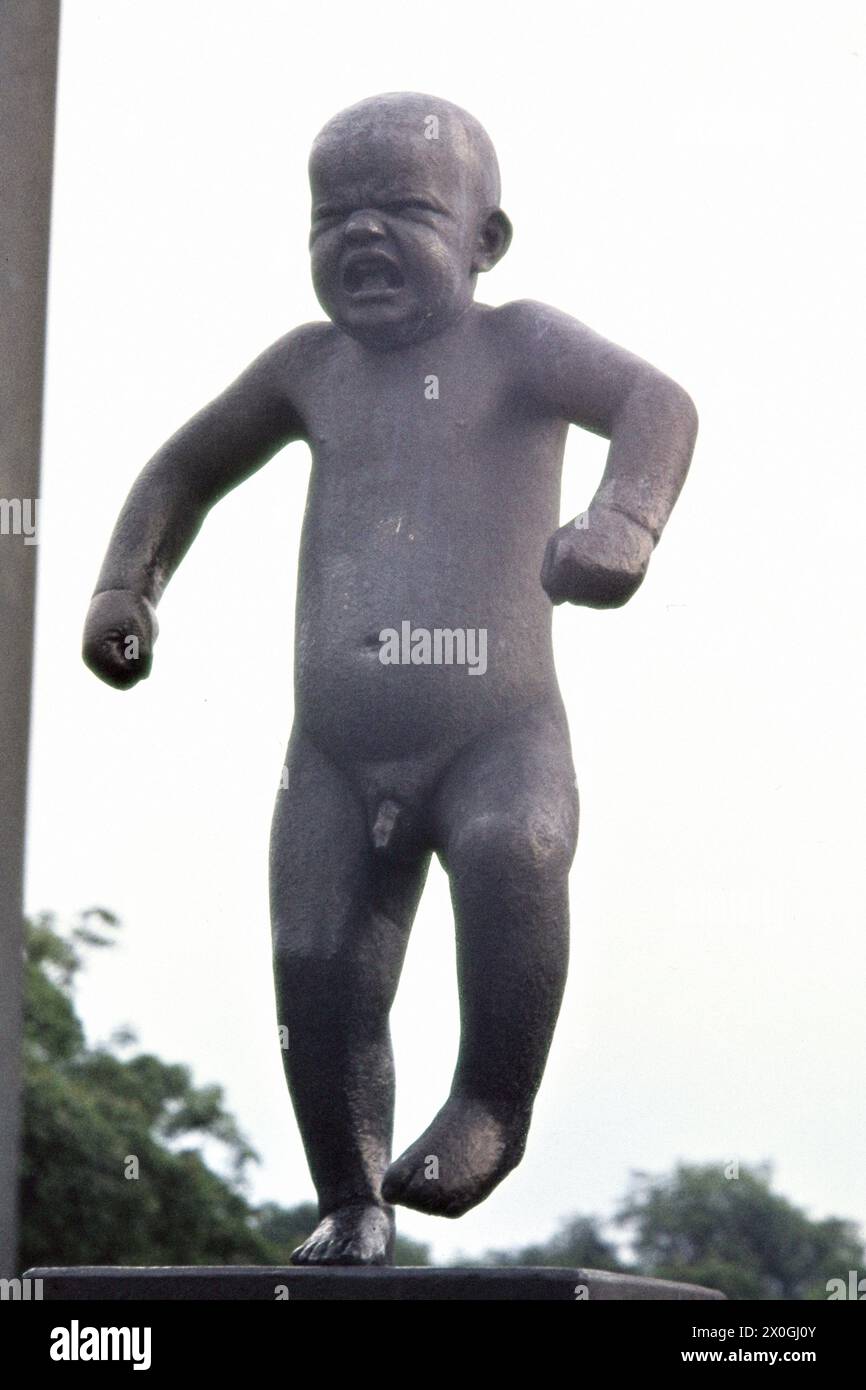 The statue of an angry child in Frogner Park in Oslo. [automated ...