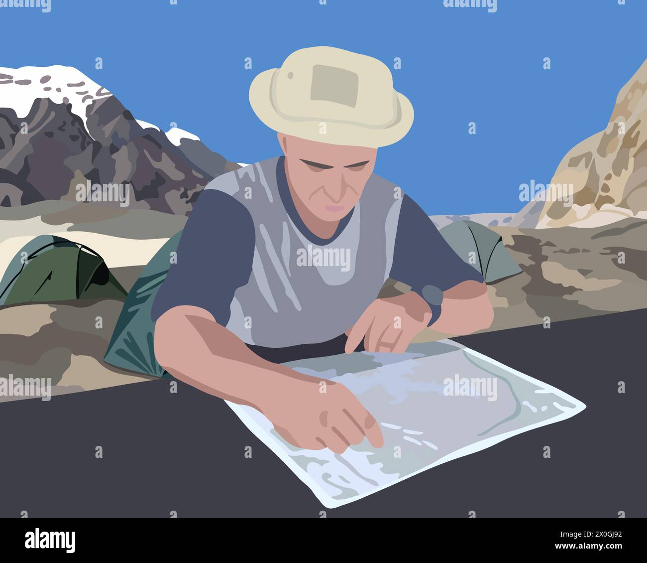 Vector isolated illustration of a man looking for a way on a tourist ...