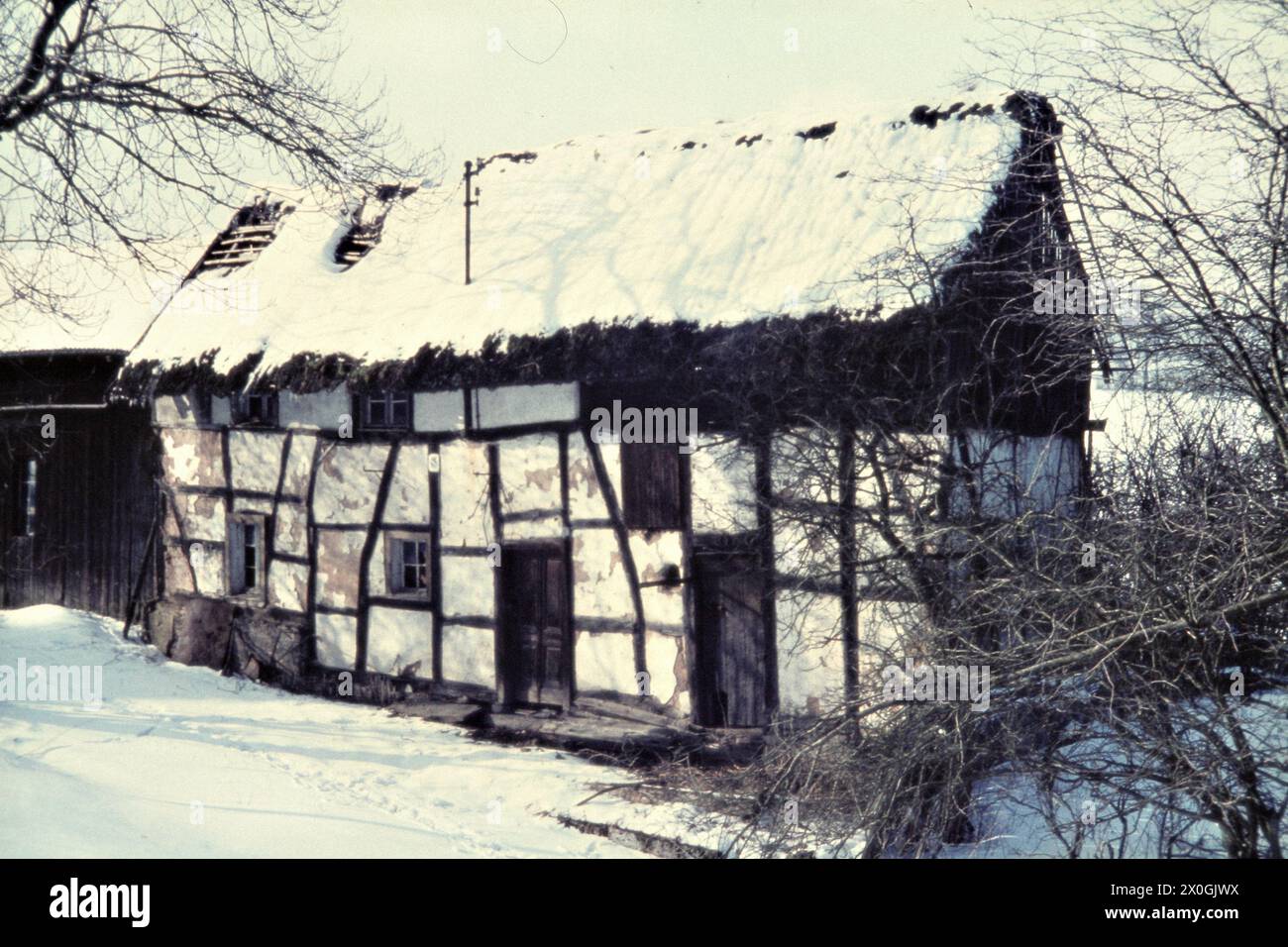 A half-timbered straw hut in Krall. [automated translation] Stock Photo ...