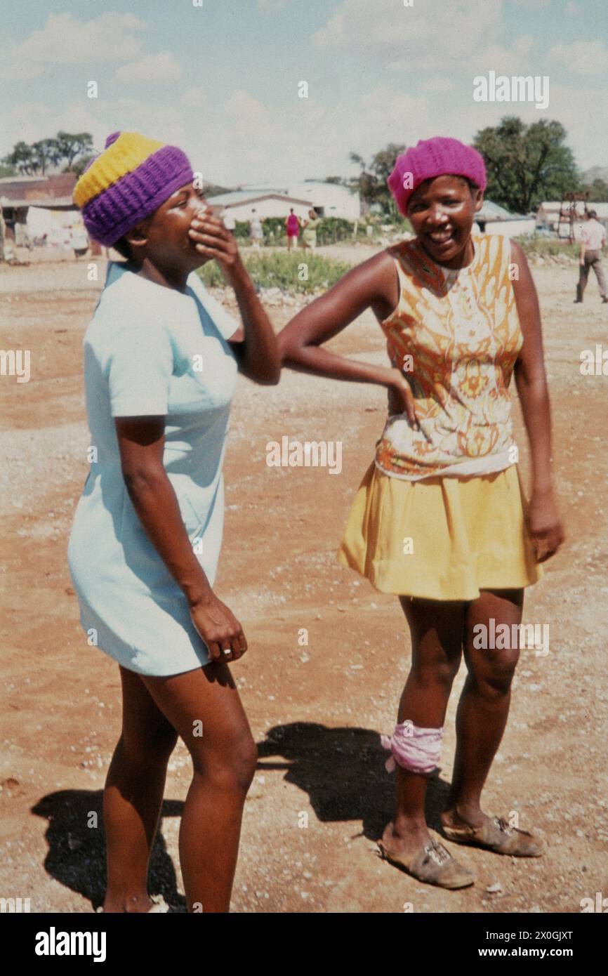 "Laughing ovambo girls with colourful knitted caps in the ""Old ...