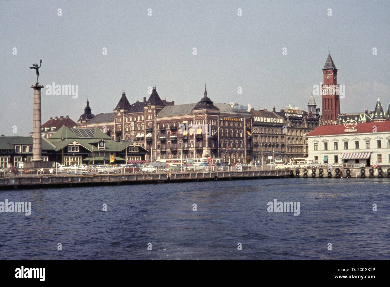 Panoramic view onto the harbour of Helsingborg in the Swedish southwest ...