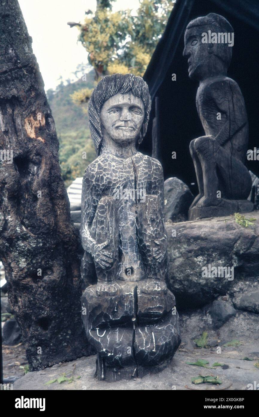 Two sculptures of rice gods in the meeting house of a Bontoc village ...