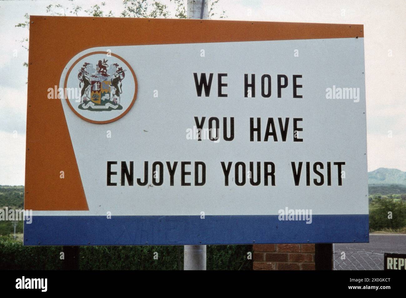 "A sign says goodbye to travellers with the inscription ""We hope yo ...