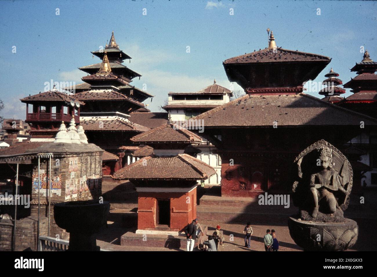 View over the northern part of Durbar Square in Kathmandu with Pratab ...