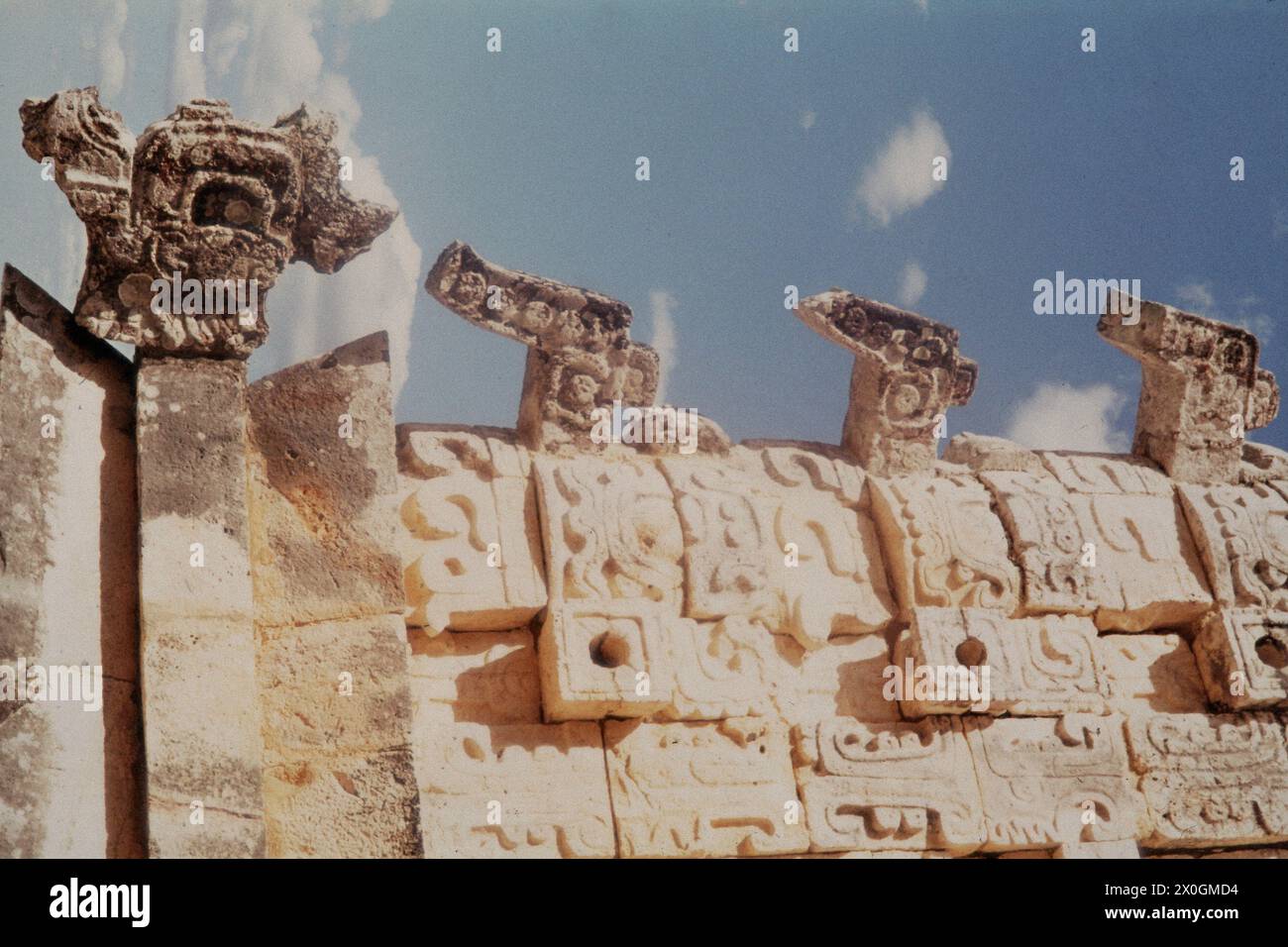 Masks of the rain god Chac on the west side of the governor's palace in ...