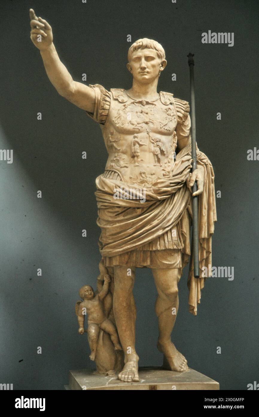 A statue of Emperor Augustus in the Braccio Nuovo Collection of ...