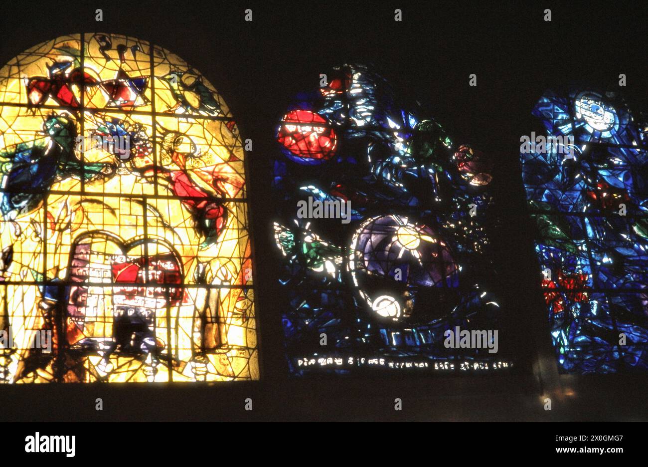 Stained glass windows by Marc Chagall in a synagogue at the Cirya ...