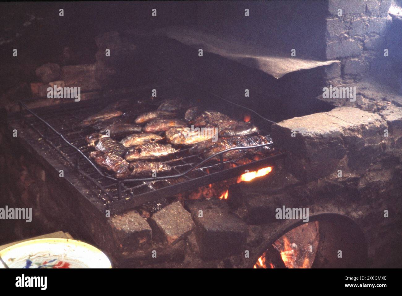 Fish on the grill in a restaurant in Virunga National Park. [automated ...